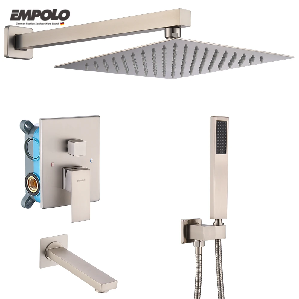 Empolo Luxury Wall Mounted Concealed Brushed Nickel Shower Faucet Set