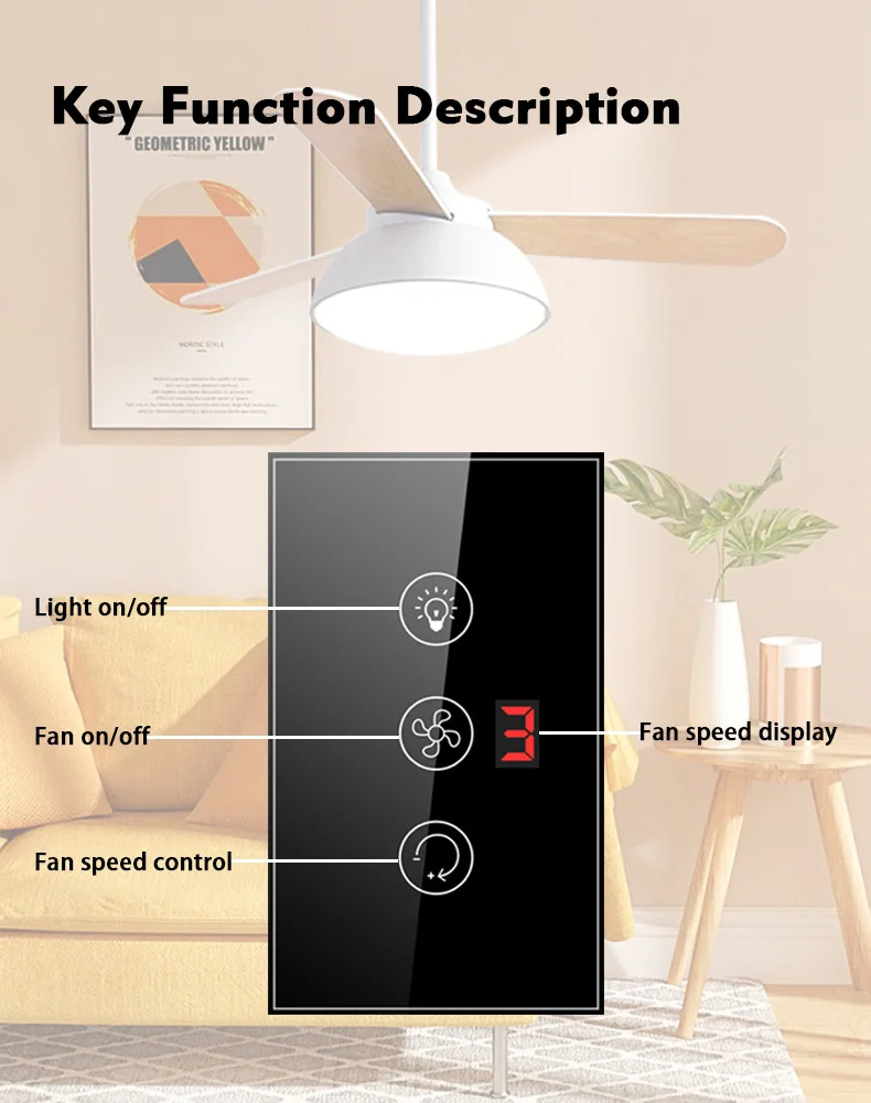 Tuya Smart Ceiling Fan Level Control Switch - Wifi Enabled