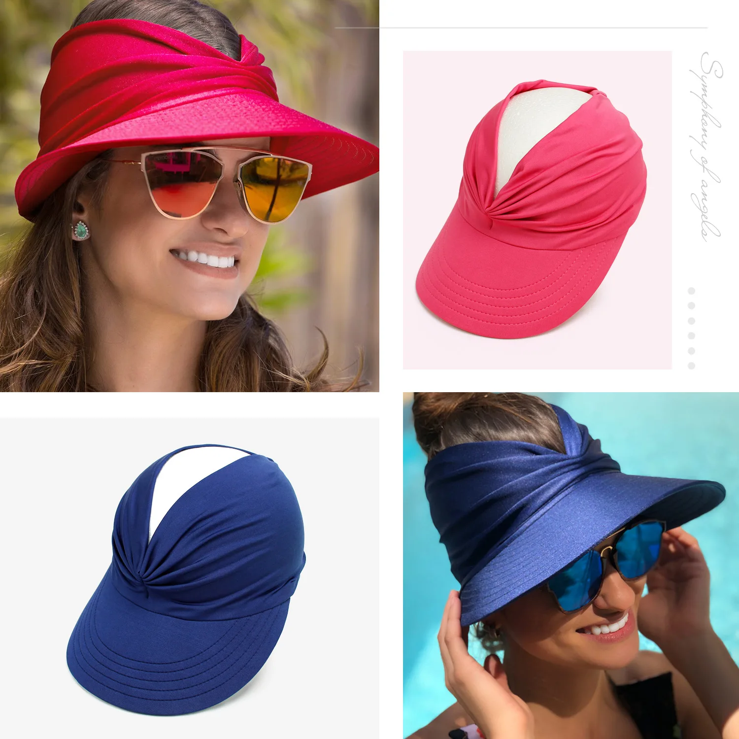 Women Uv Protection Sun Beach Visor Cap Wide Brim Silk Sun Visor Hat ...