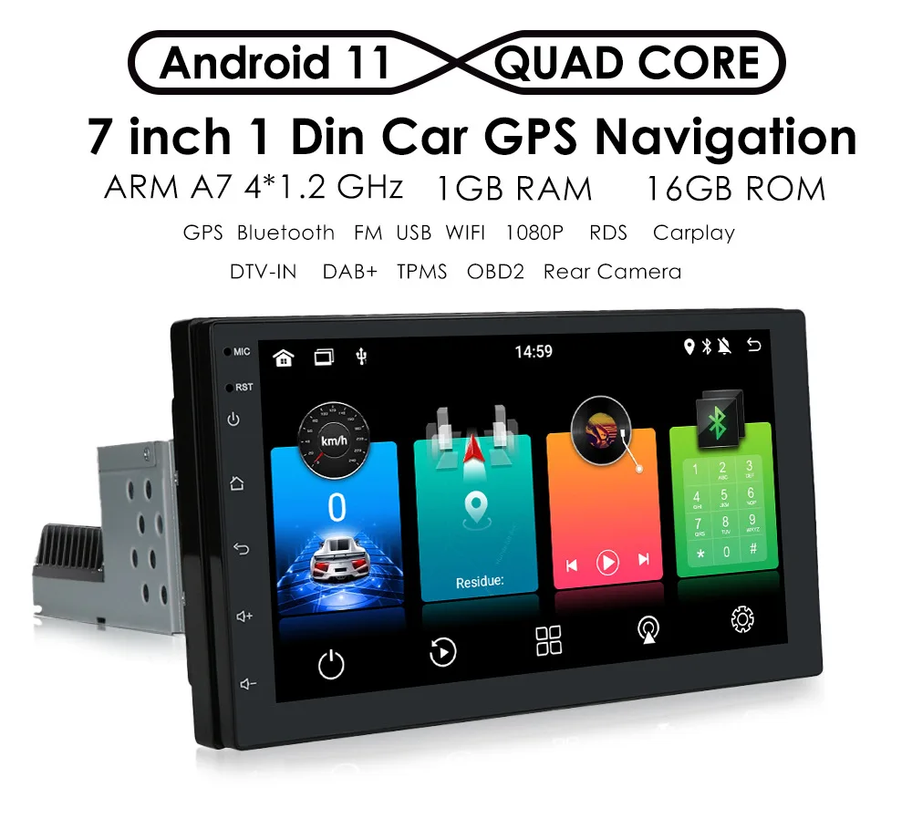 1Din 7 Inch Dvd Android Car Player with Touch Screen Car Radio GPS WIFI ...