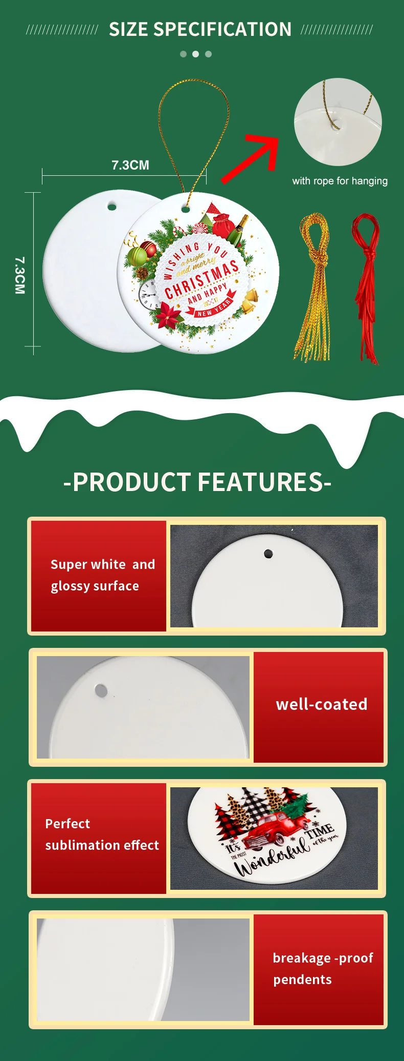 Customizable Christmas Ornaments - Round Sublimatable Blanks