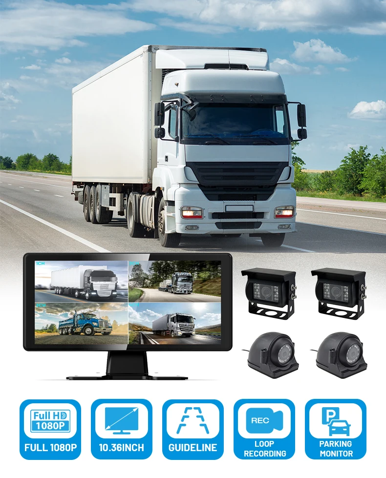 10.36 Inch Universal Touch Screen Car Monitor System, 4CH 1080P Parking ...