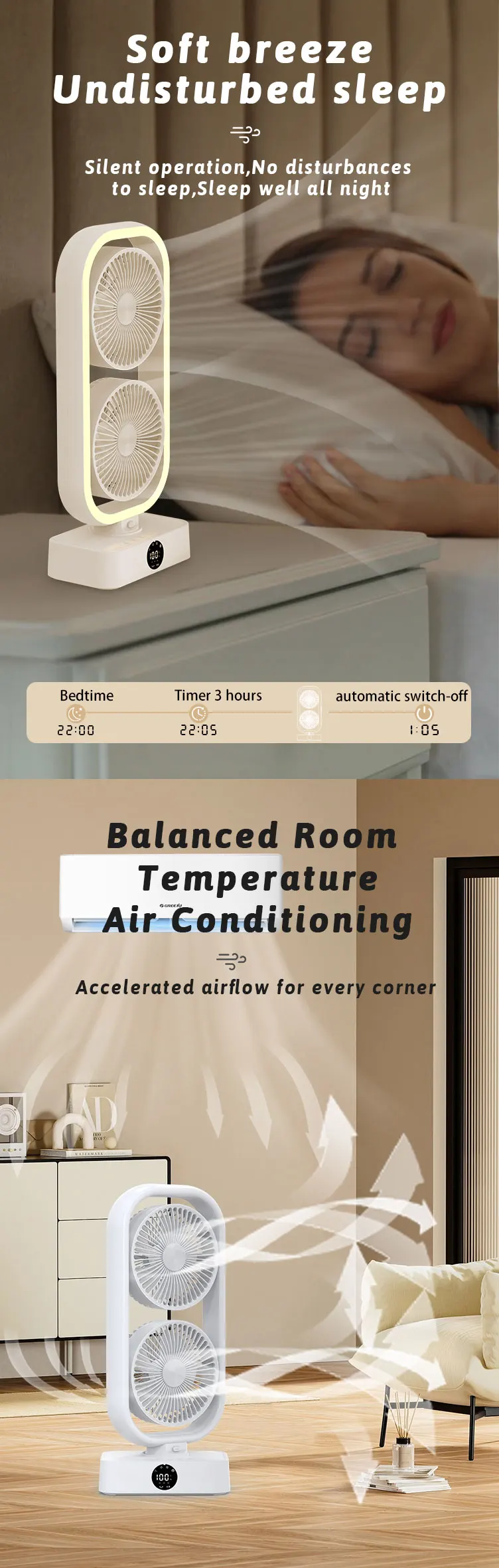 2023 Double-headed 360 Rotation Tower Fan With Remote Control Led ...