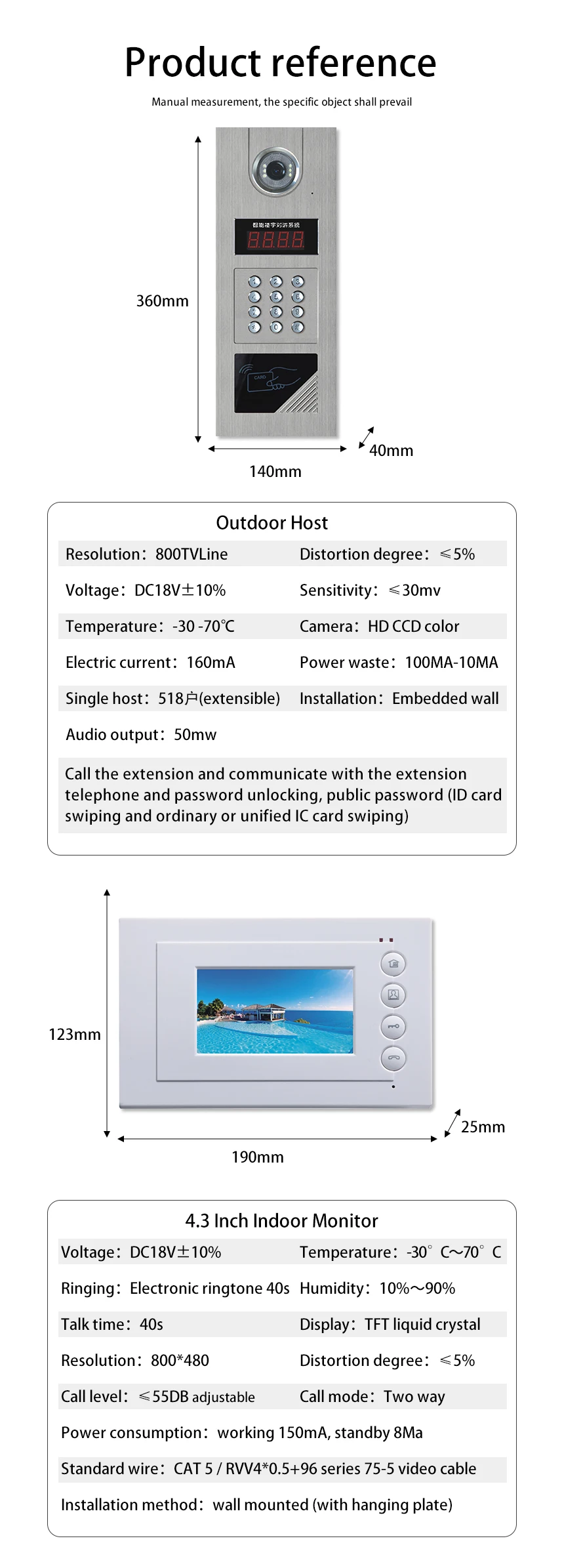 Biometric Access Control Building Intercom System With Night Vision ...