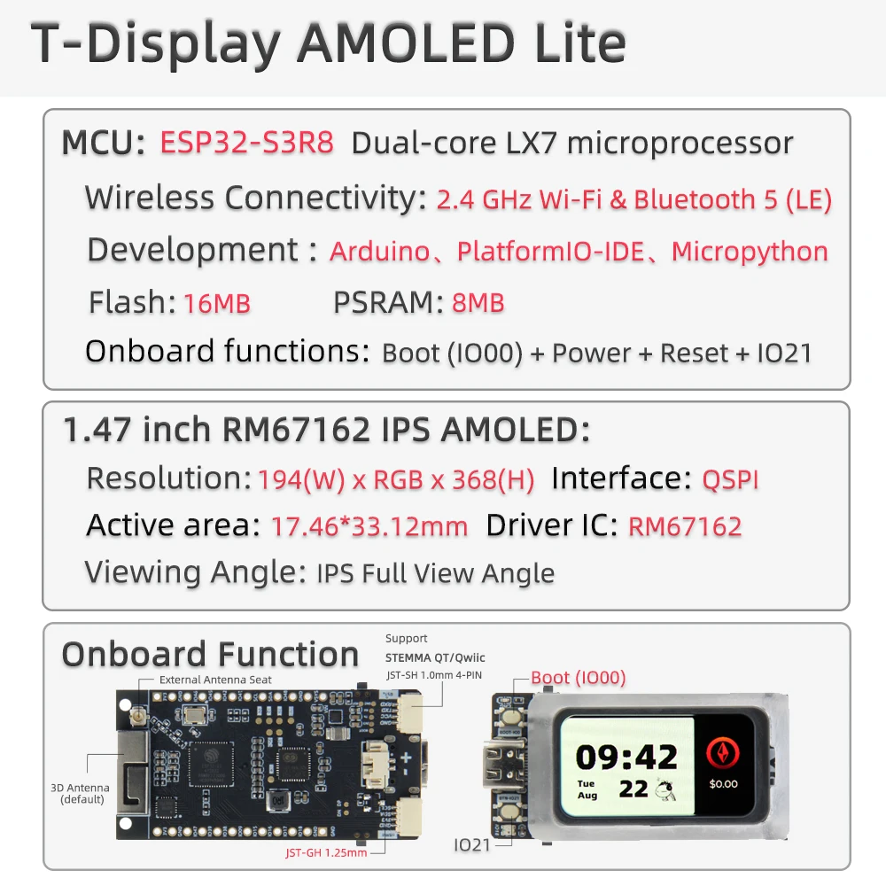 LILYGO T-Display-AMOLED-Lite ESP32-S3 Development Board 1.47-inch ...