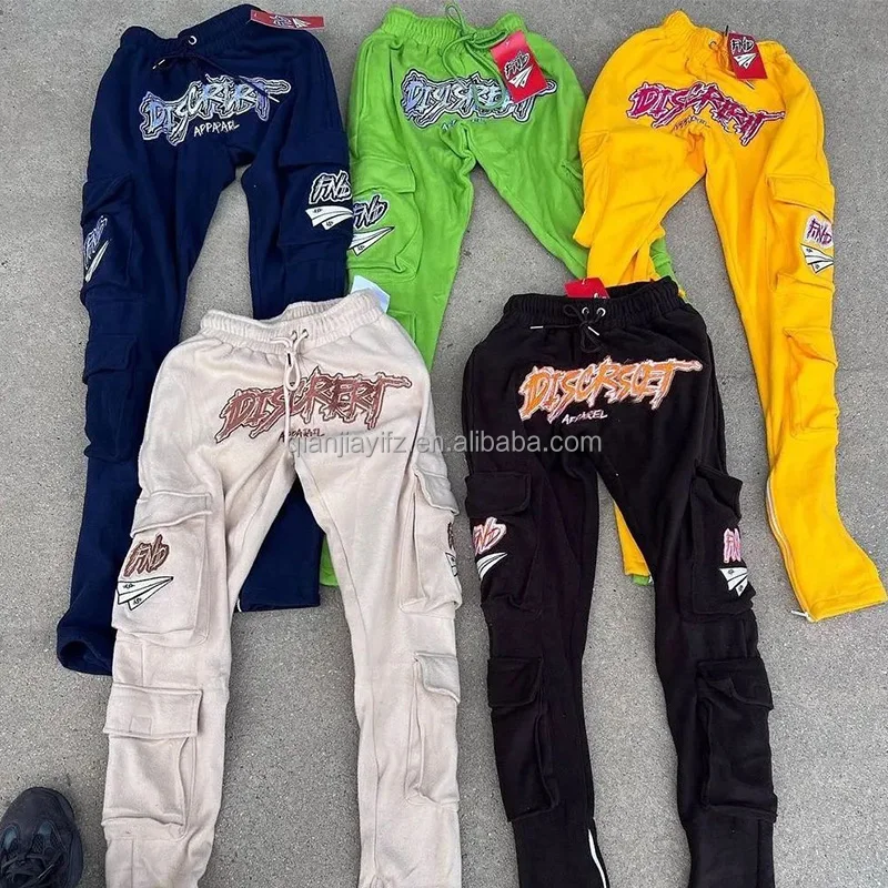 Custom Print Letter logo Streetwear Stacked Flare Sweat Pants Men ...