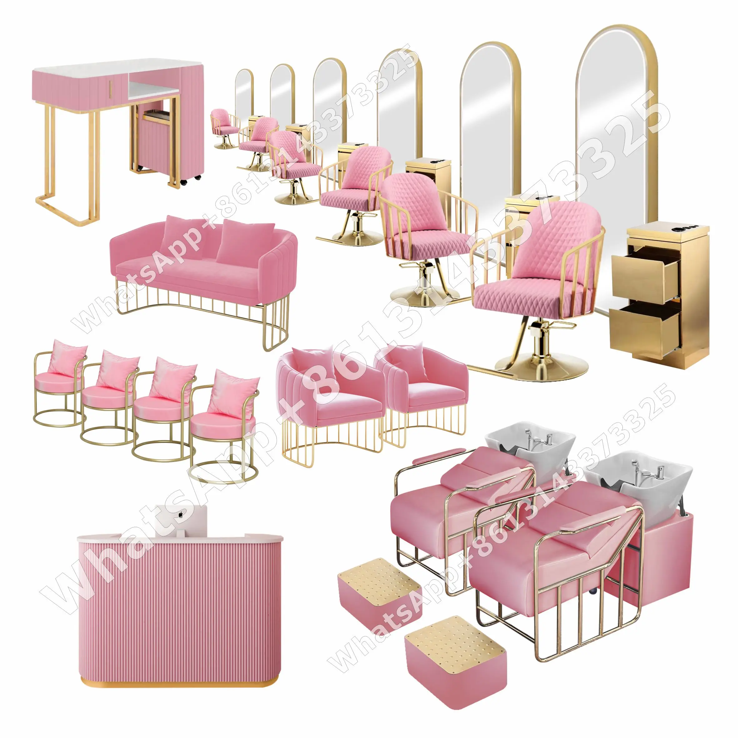 2021 Luxury Modern Gold Pink Salon Package Hairdressing Furniture Set ...
