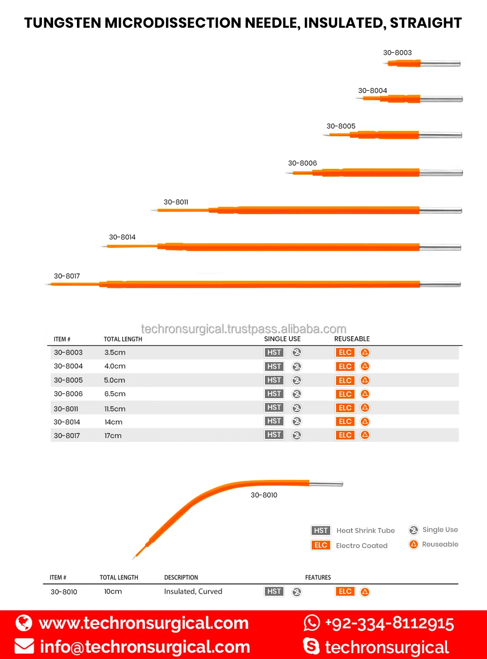 Orange Angled Micro Dissection Tungsten Needles - Truron Surgical