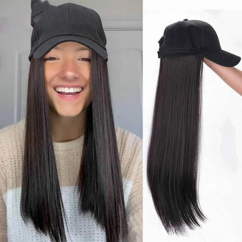 Women Adjustable Bob Hat Wigs Distressed Removable Straight Synthetic ...