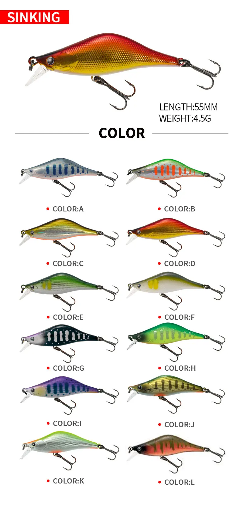 HUIPING Trout Sinking Lures - Effective Fishing Baits