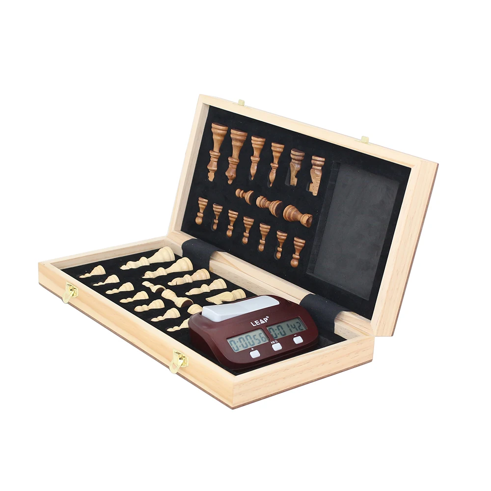Wooden Chess Set Foldable Portable Wood Chess Board With Lock Digital ...