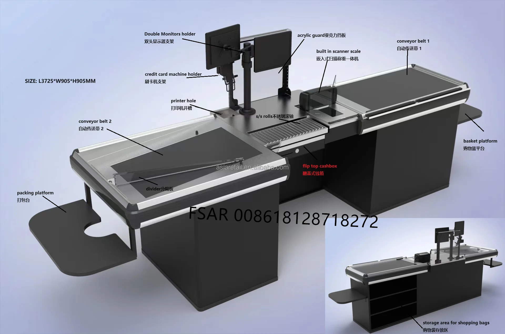 Efficient Supermarket Checkout Counter with Built-in Scanner