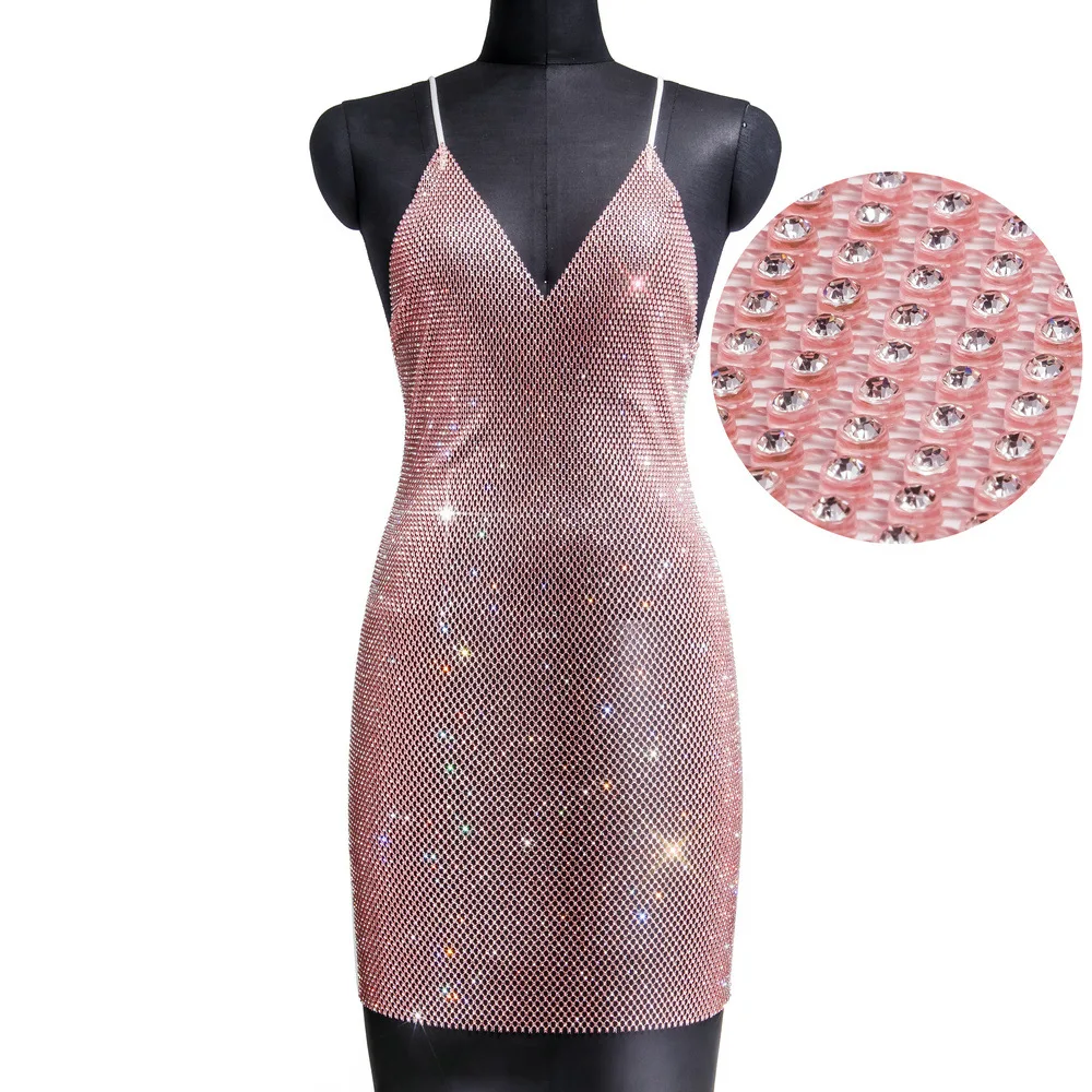 Black Shiny Crystal Rhinestones Split Dress Deep V Neck Sexy Backless ...
