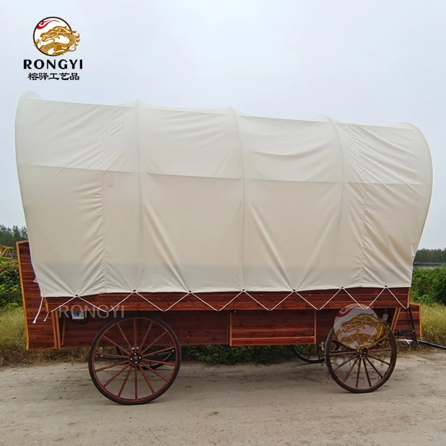 Outdoor Luxury Mobile Carriage Tent House Wooden Covered Wagon Tent ...