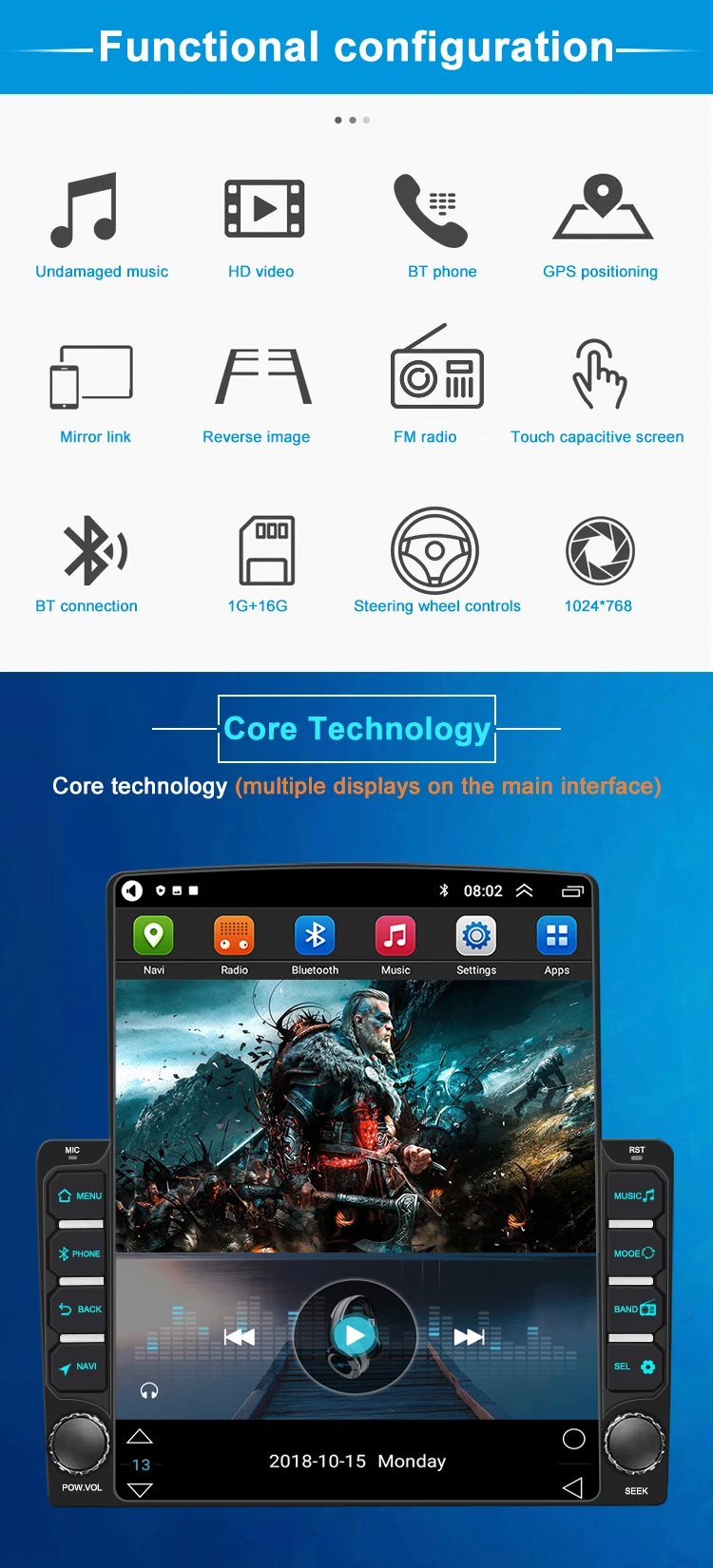9.7 Inch Android Car Player - Versatile and Bluetooth-enabled