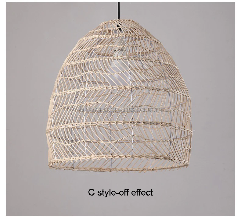 Vintage Bamboo Wicker Rattan Wave Shade Pendant Light