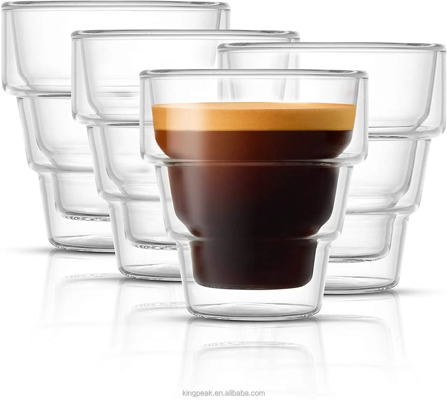 Double Walled Espresso Glasses Set of 4 Espresso Cups Stackable Thermal ...