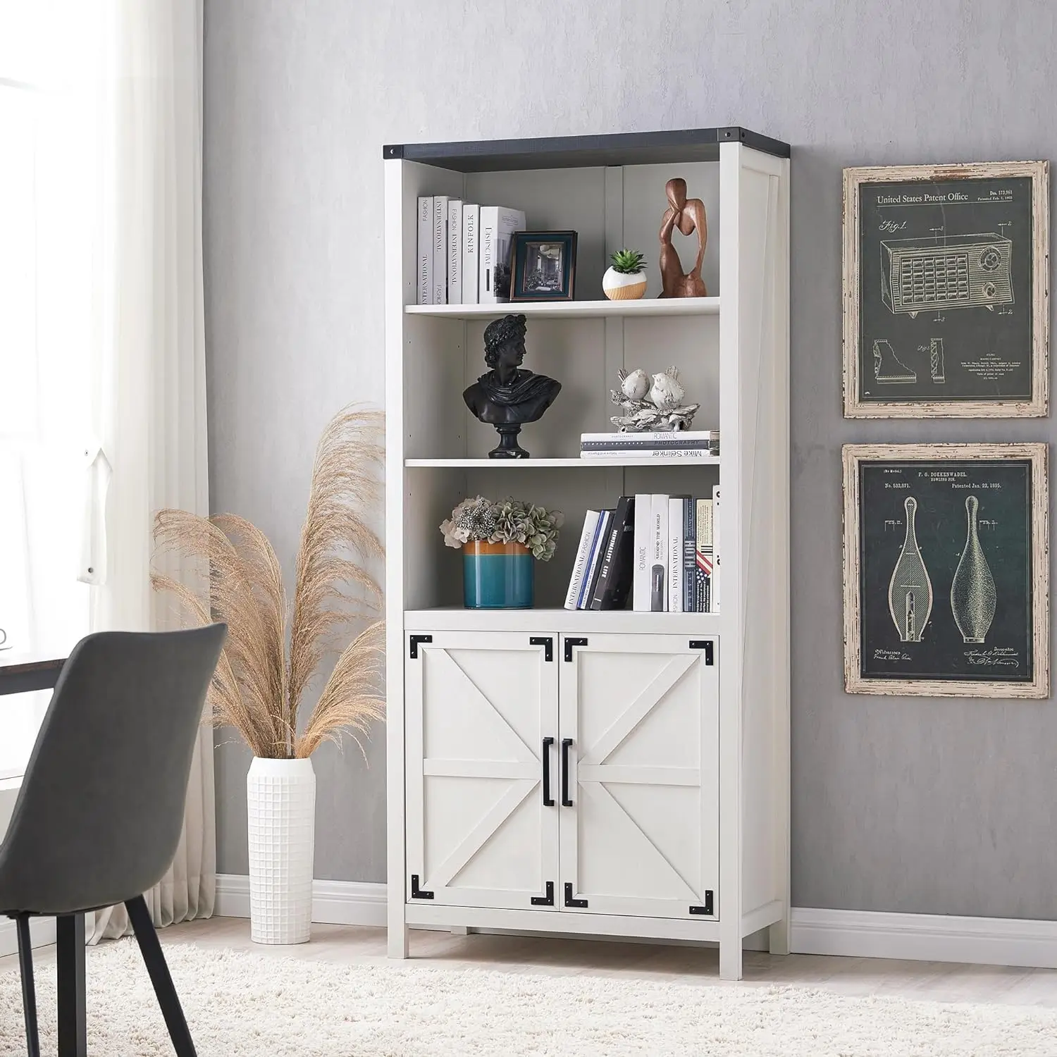 Farmhouse 5 Storey Bookshelves Wooden Bookcase with Adjustable Shelves ...