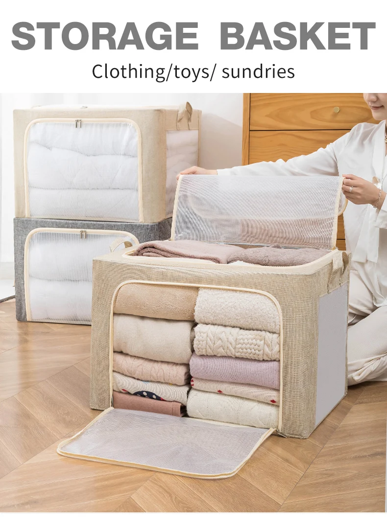 Collating Custom Clothes Storage Box Transparent Steel Frame Folded ...