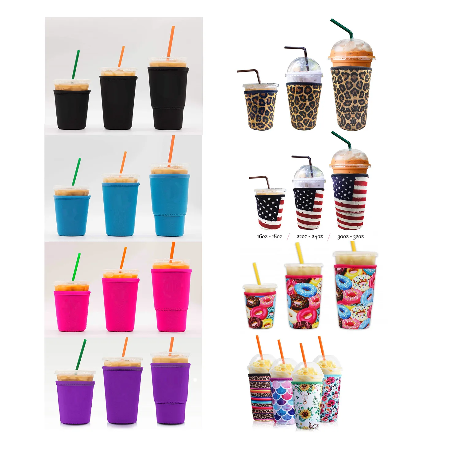 Reusable Iced Coffee Cup Insulator Sleeves - Neoprene Holders