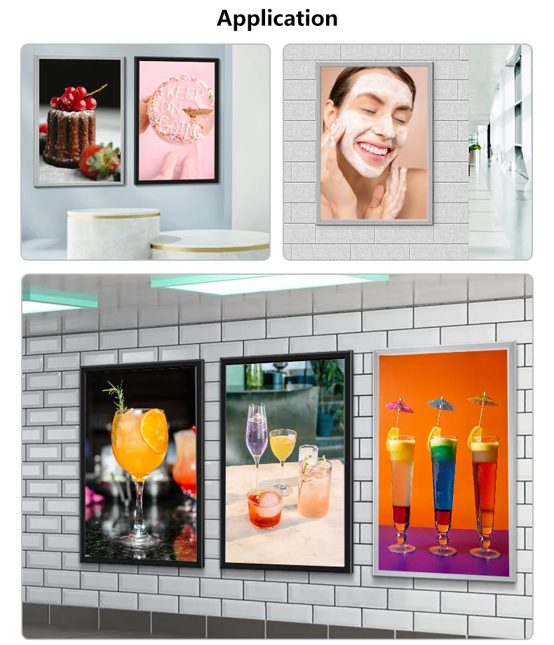 Factory Custom A0 A1 A2 A3 A4 Slim Snap Aluminium Advertising Display Led Poster Frame Led Light ...