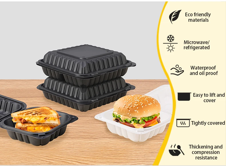 DG 6x6 6x9 8x8 9x9 Inch MFPP Hinged Container to Go Boxes