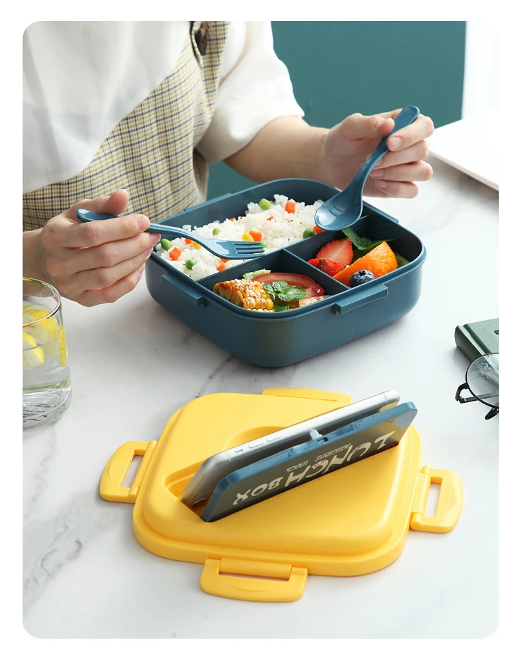 Drs Compartment Camping Cutlery Square Size Bento Lunch Box With Phone ...