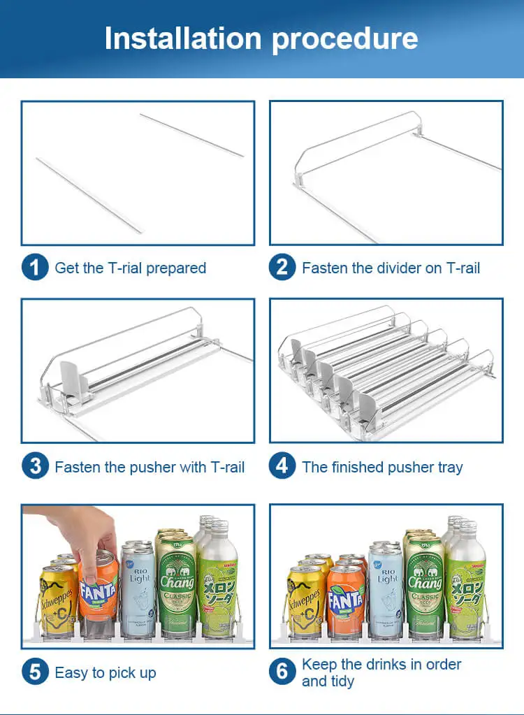 10 Lane Pusher Glide Drink Bottle Organizer,Adjustable Beverage Spring ...