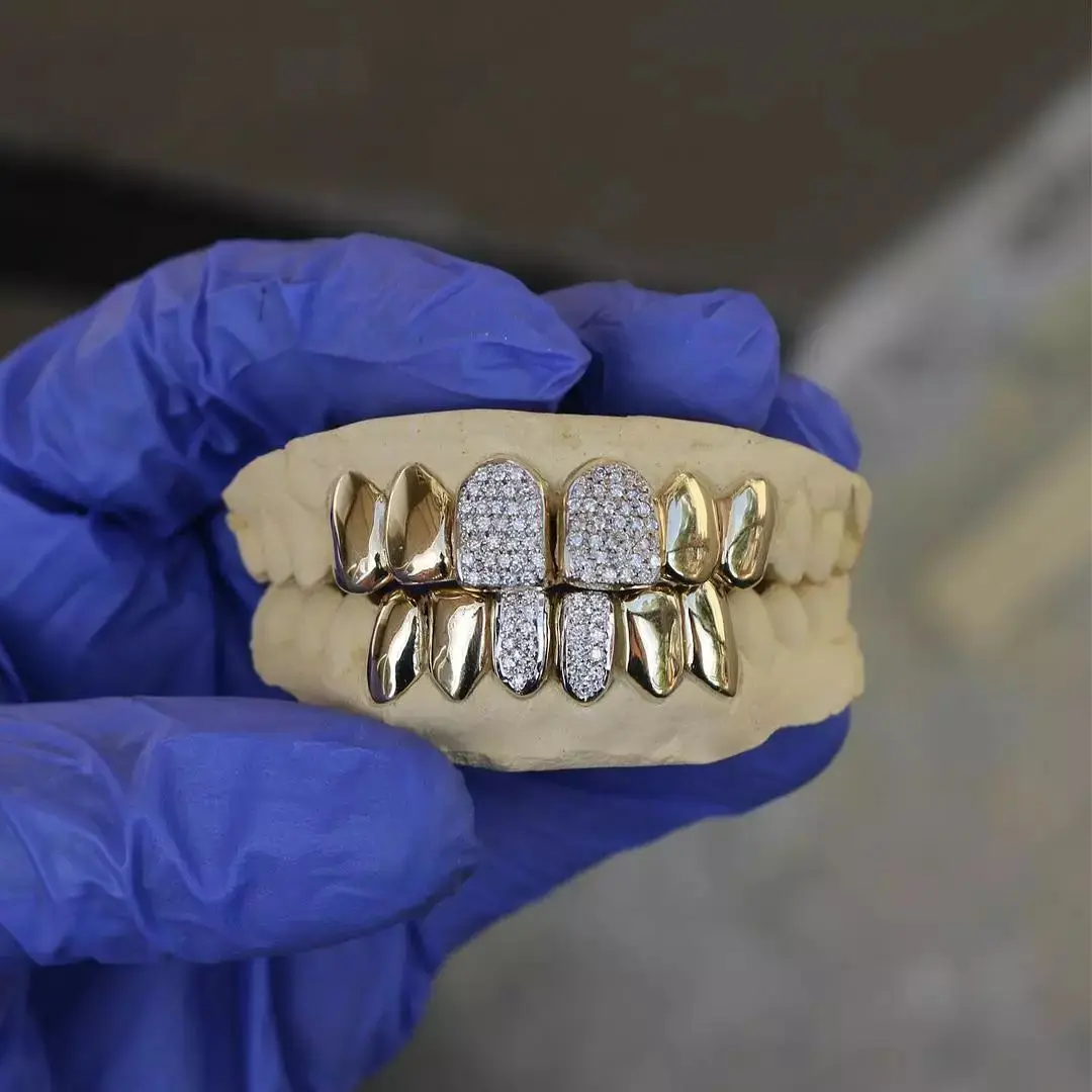 Hip Hop Rapper Iced Out Teeth Grillz 925 Sterling Silver Grillz Fangs ...