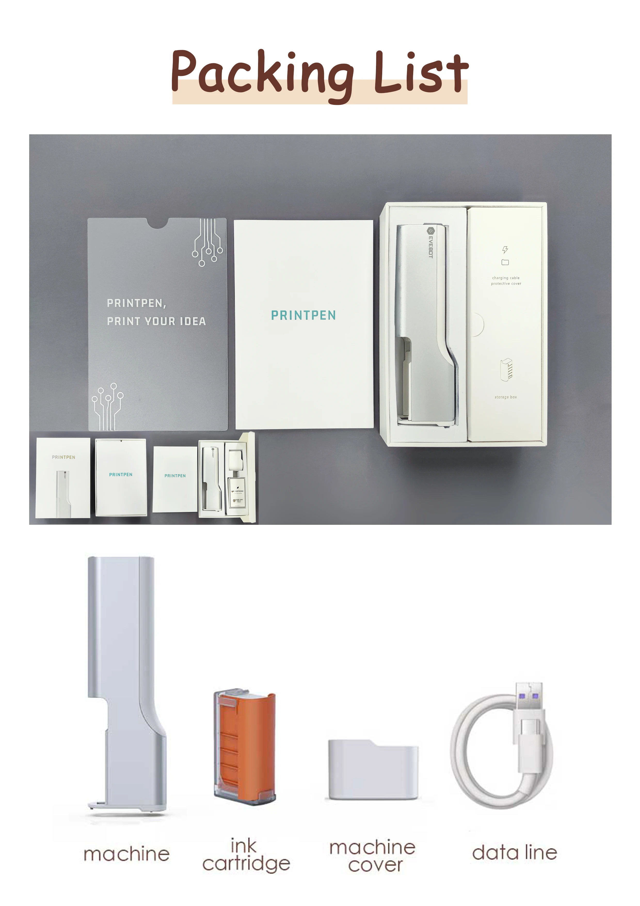 EVEBOT Printpen - Portable Inkjet Printer for Food & Paper