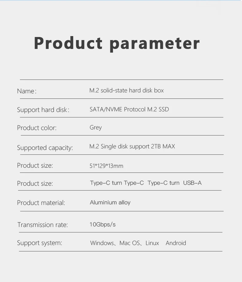 Aluminum M2 Case 2280 2260 2242 2230 Dual Protocol SSD Enclosure