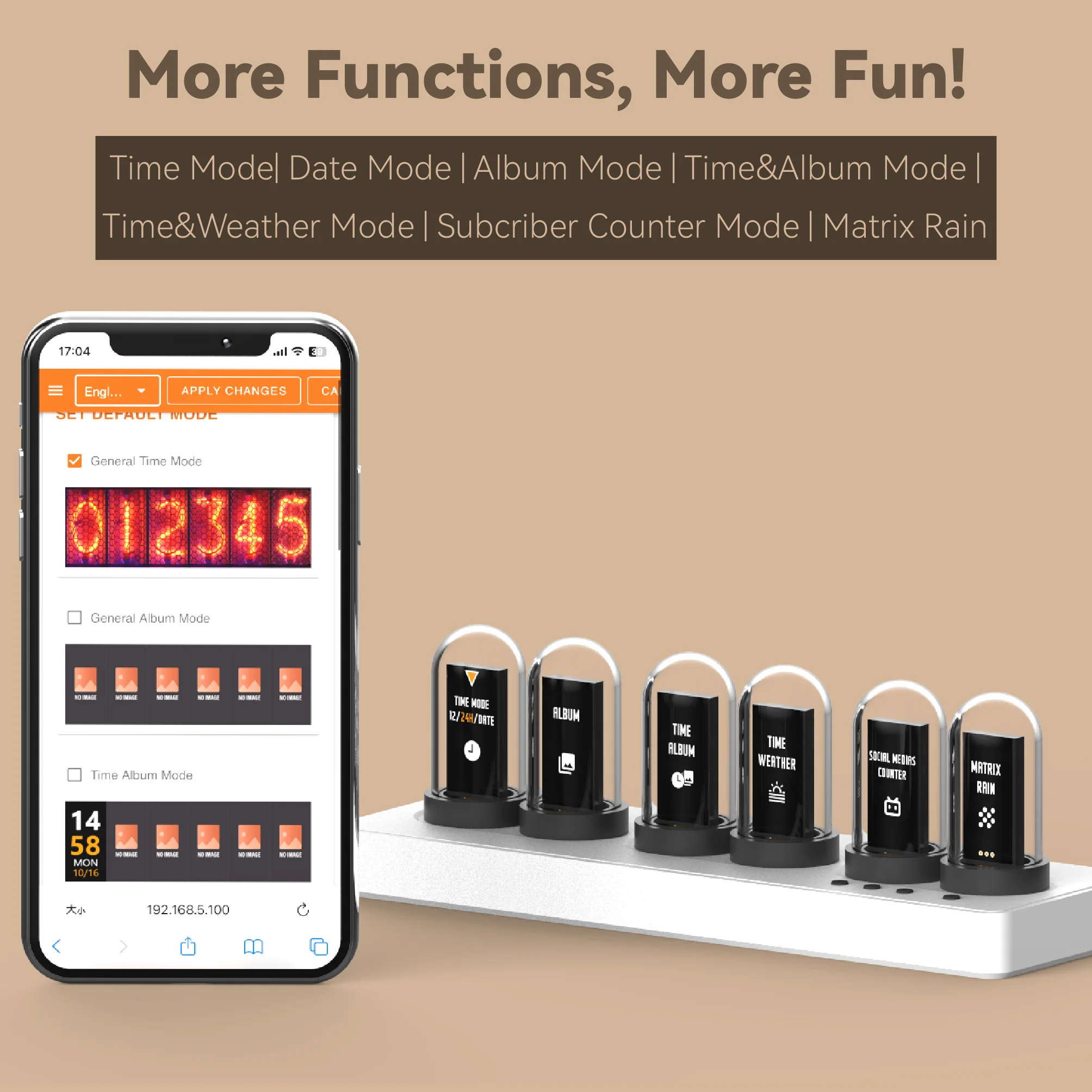 Mini LED Multifunction Nixie Clock Night Light - APP Controlled