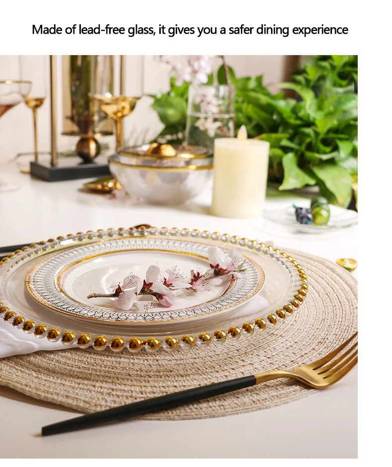 Premium Quality Decoration Glass Table Chargers 13 Inch Charger Service ...