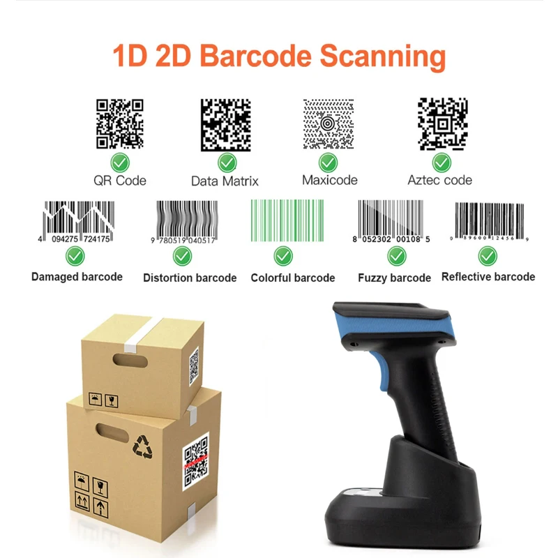Holyhah 1d 2d Handheld Barcode Scanner Reader Qr Pdf417 Bluetooth 2.4g ...
