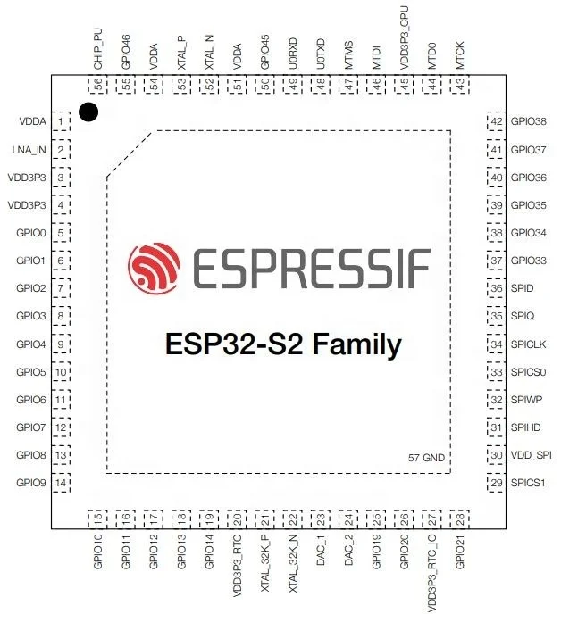 Espressif Original Esp32-s2fh2 Smd Esp32 Wifi Ic Chip Esp32s2fh2 2.4 Ghz Industrial Grade 56pin ...