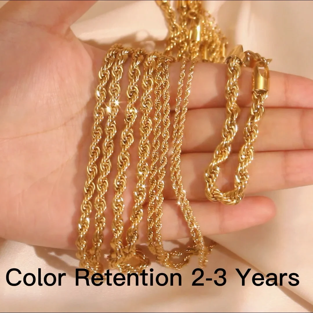 Waterproof Jewelry 18k Gold Plated Twisted Rope Chain Stainless Steel ...