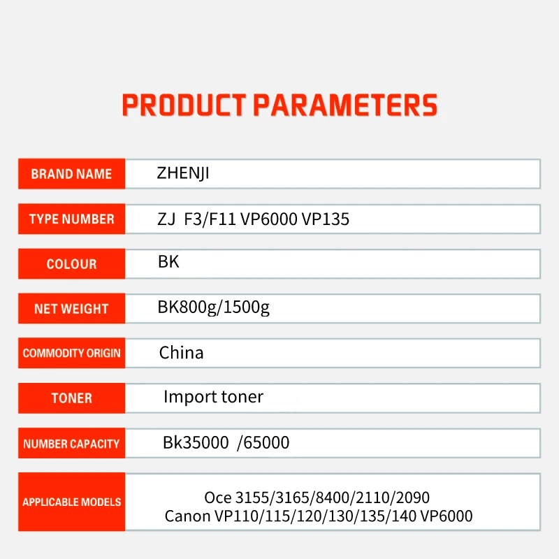Zj Compatible F3 F11 Vp135 Vp6000 Toner Cartridge For Oce 3155/3165 ...