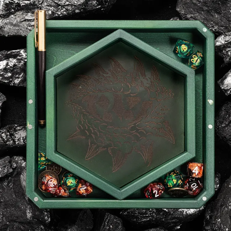 Hexagon Dice Box DnD and Dice Storage Wood Dice Tray DnD Accessories D ...
