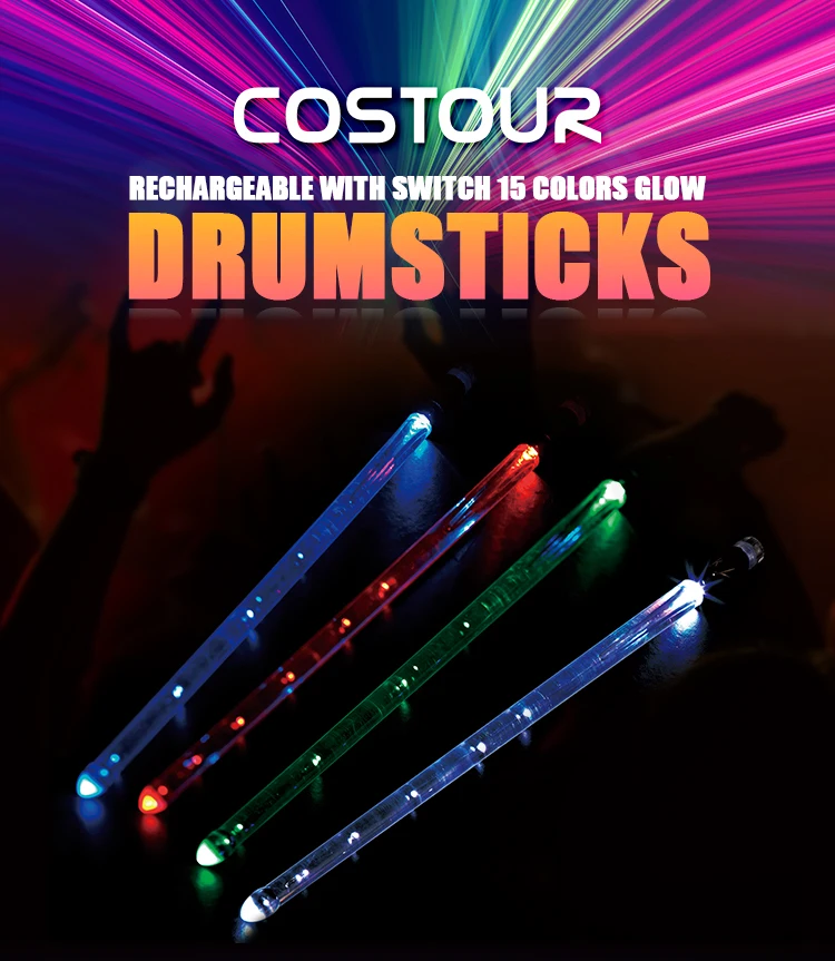 Custom LED Glowing Drum Sticks 15 Color Gradient USB Charging With ...