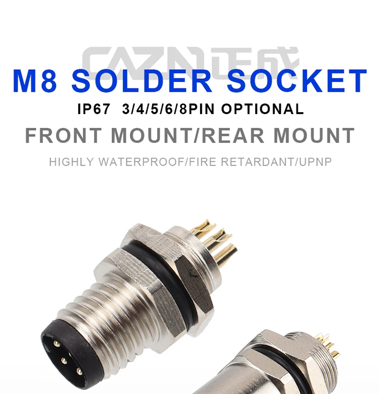 M8 Solder Front/Back Mounted Socket With 30cm Economic Wire 3 4 5 6 ...