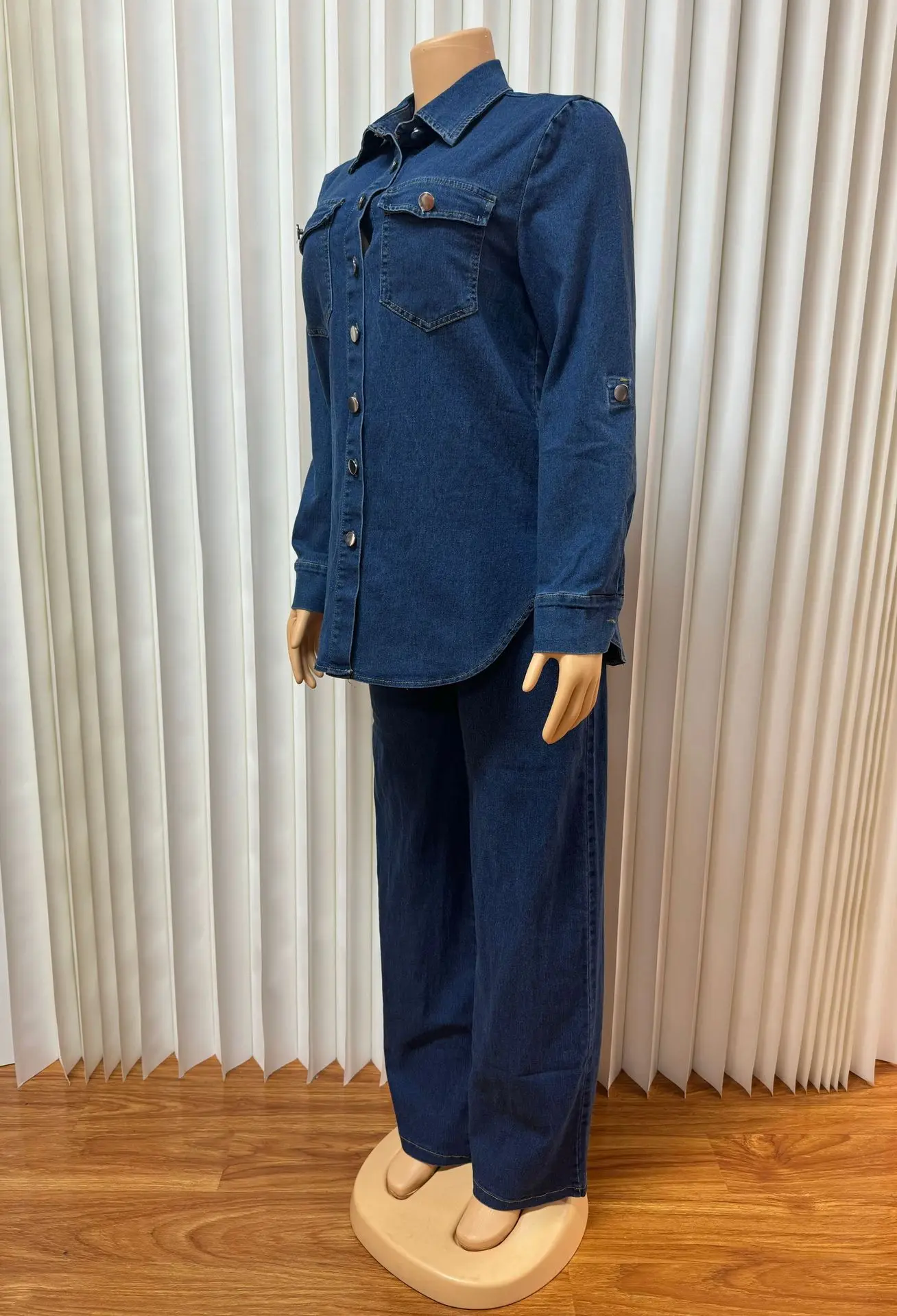 Y6570 Trendy Denim Sets for Women Casual Long Sleeve Lapel Top and ...