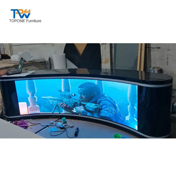 Curved Shape Led Screen Tv News Host Studio Desk Table Design| Alibaba.com