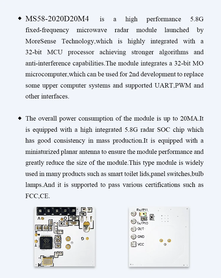 MS58-2020D20M4 Movement Sensor - 5.8ghz Microwave Radar Module