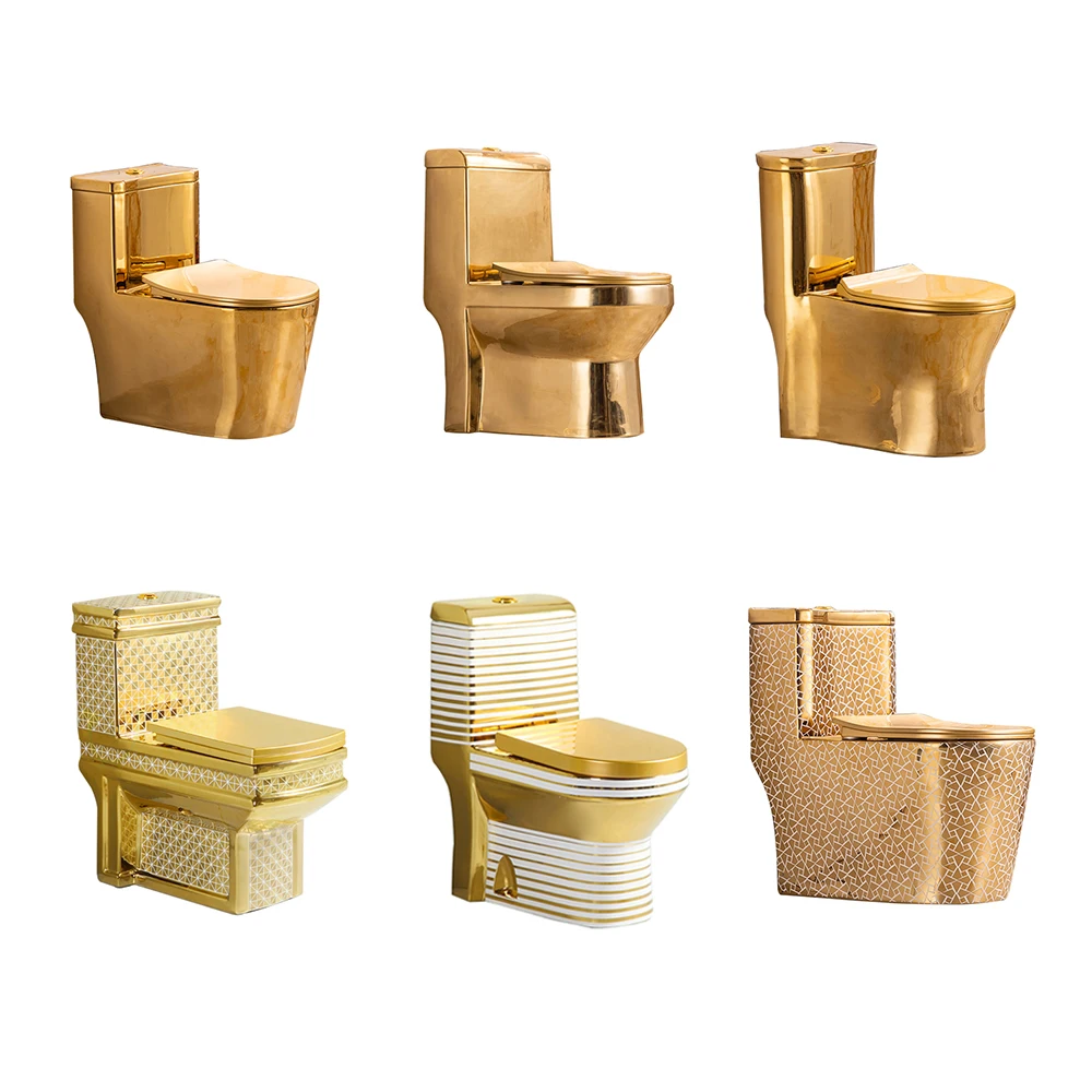 Luxury Design Bathroom Golden Wc One Piece Flushing Gold Toilet For ...