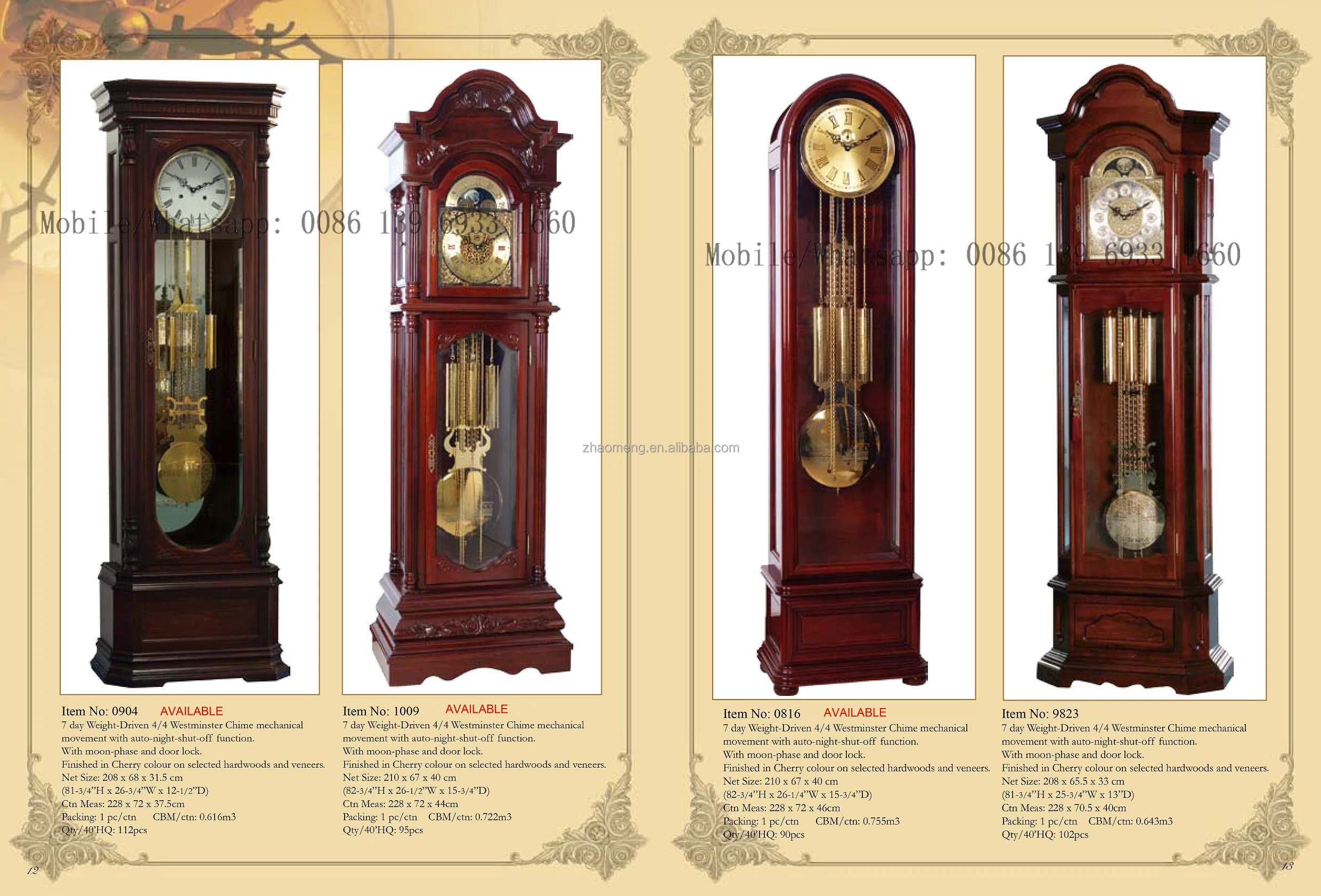 Olden Days Grandfather Floor Clock With Real Wood,4 Chime Options ...