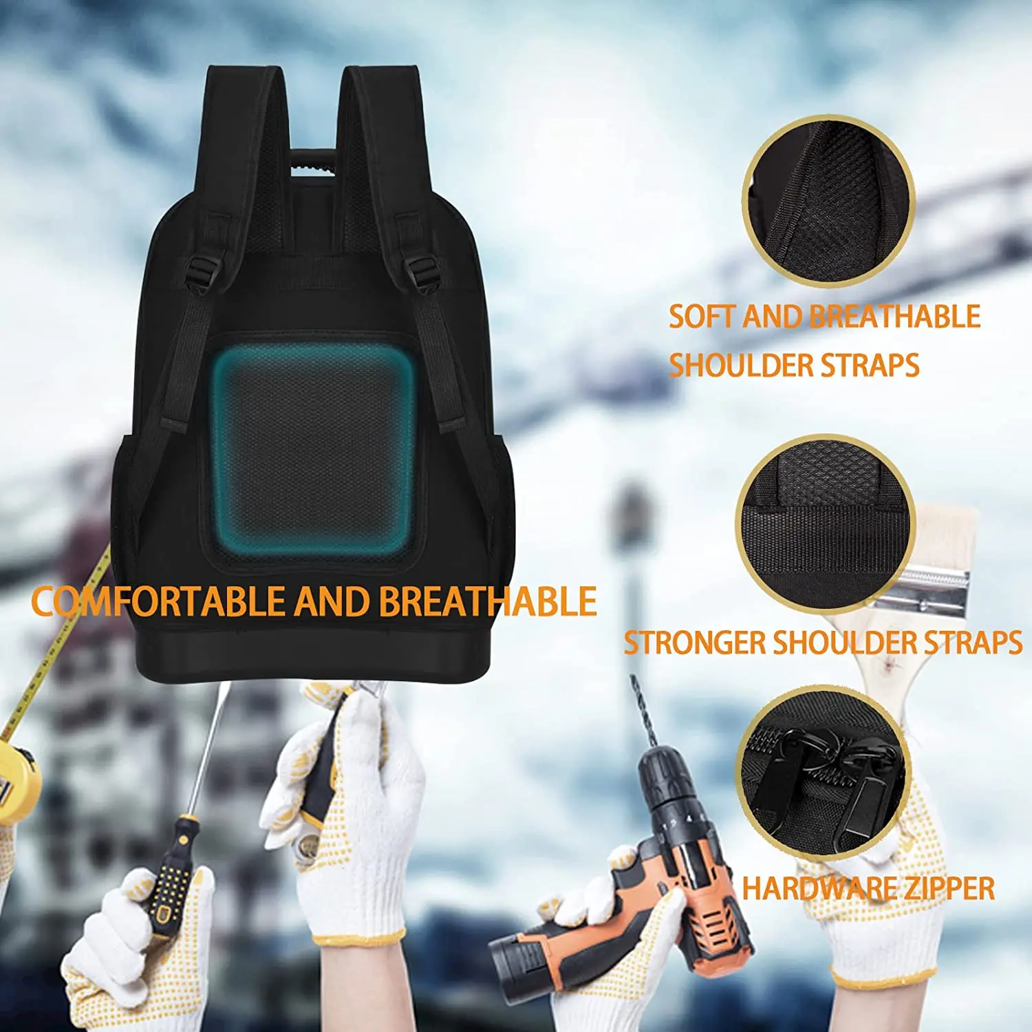 Tool Bag Backpack Heavy Duty Tradesman Pro Tool Organizer Tool Carrier ...