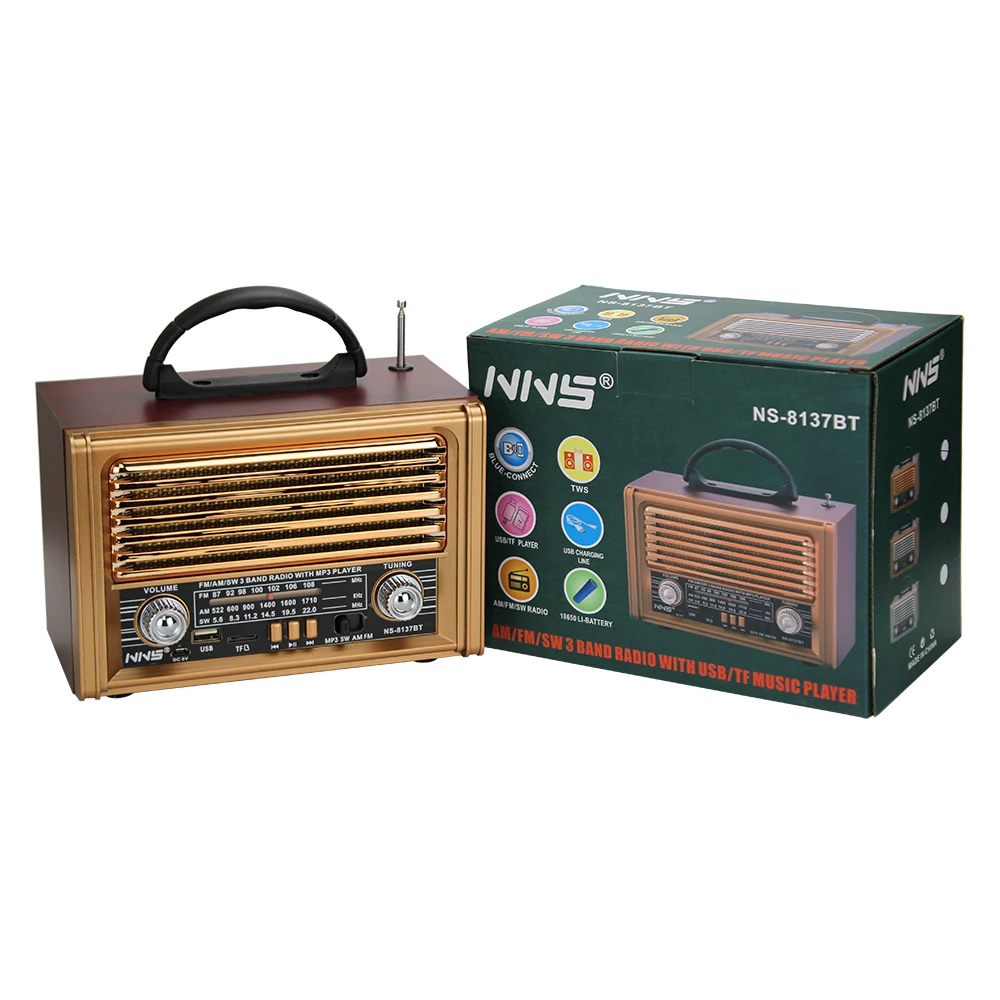 Ns-8137bt Retro Style Portable Desktop Radio Am Fm Sw 3 Band Wireless ...