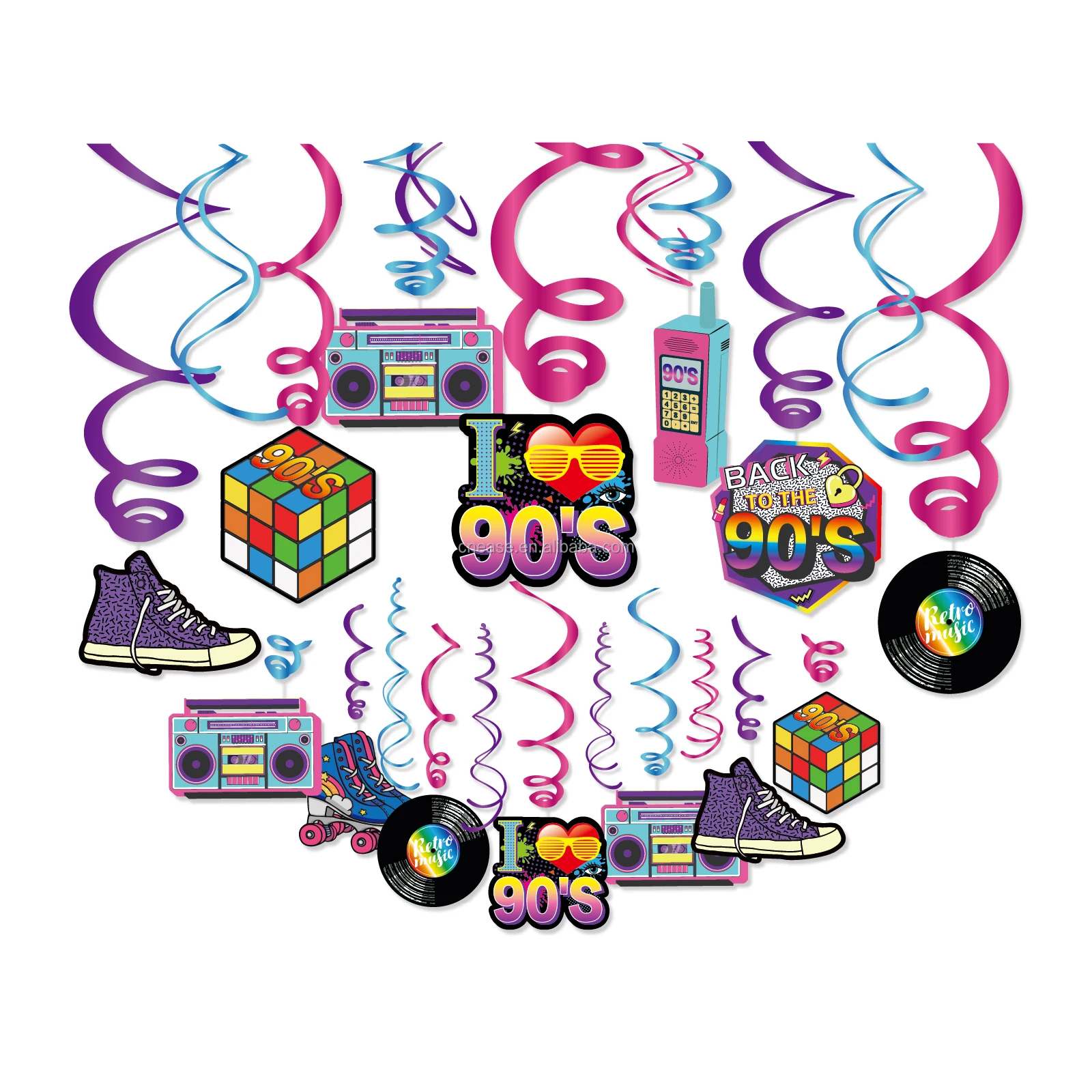 Huancai Back to the 90's Party Decorations PVC Hanging Foil Swirls Home ...