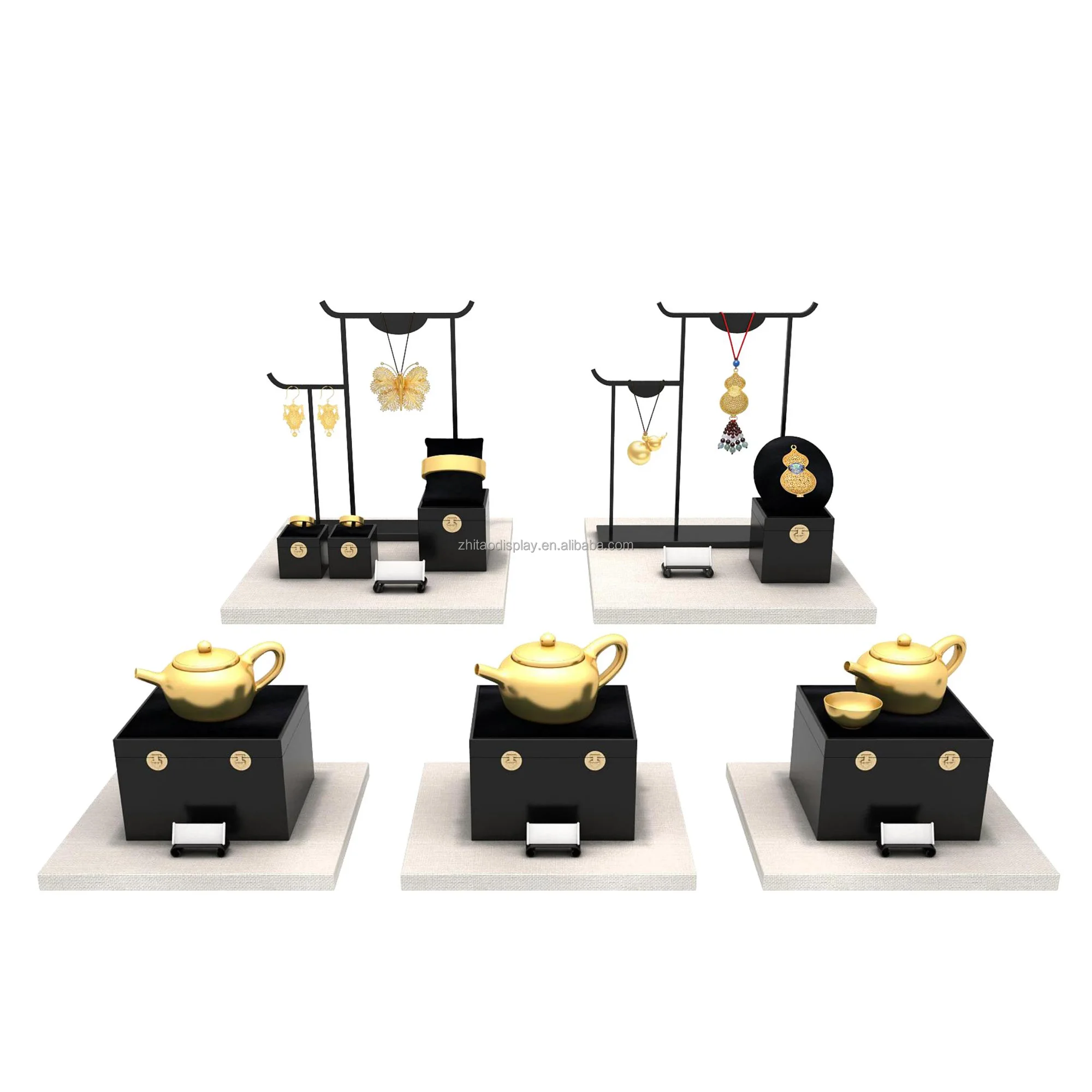 Metallic Jewelry showcase Display Stand Set Luxury Jewellery Display ...