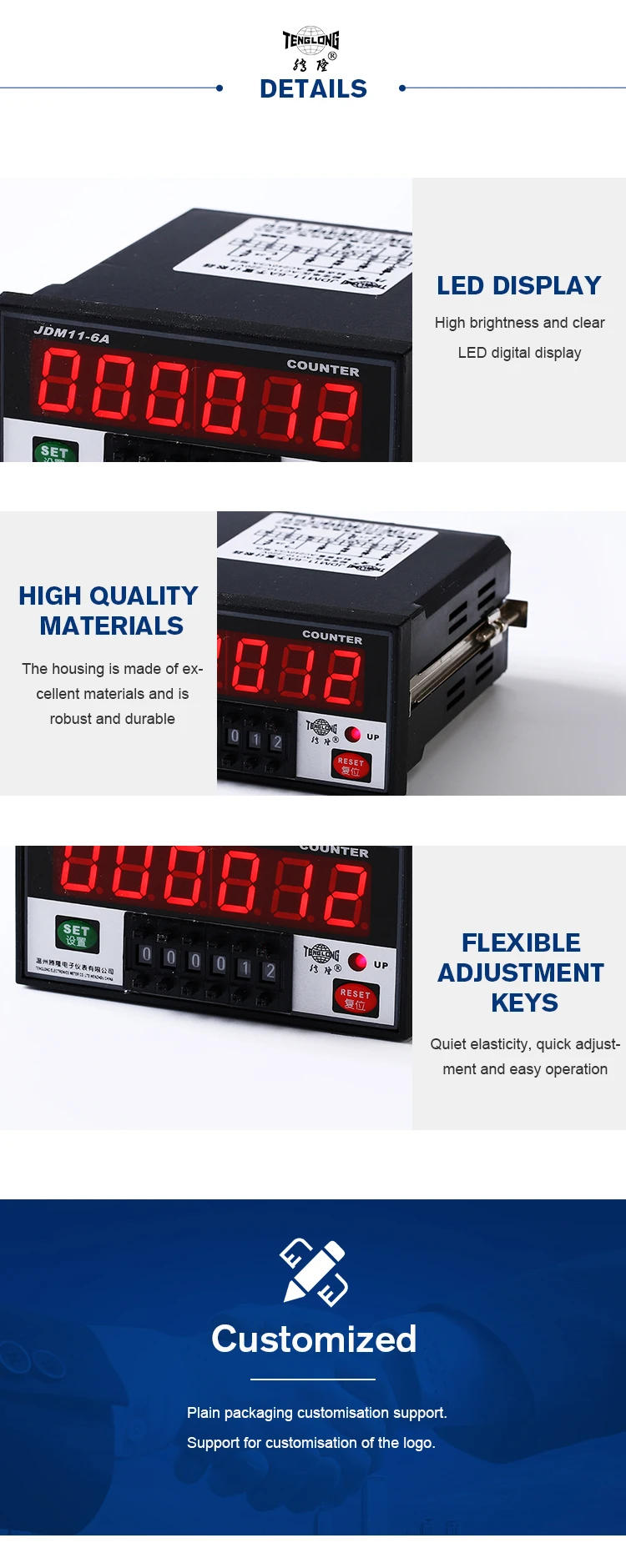 JDM11-6A 6 LED Digits Length Meter - Digital Count Preset Counter